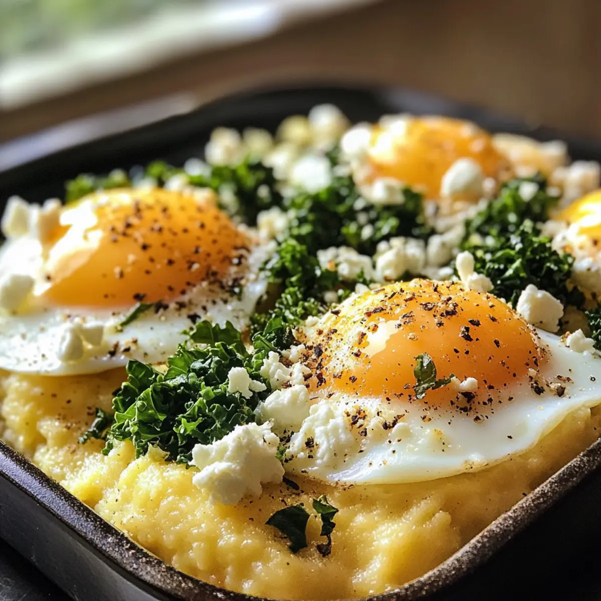 Easy Corn Polenta With Baked Eggs and Fresh Greens