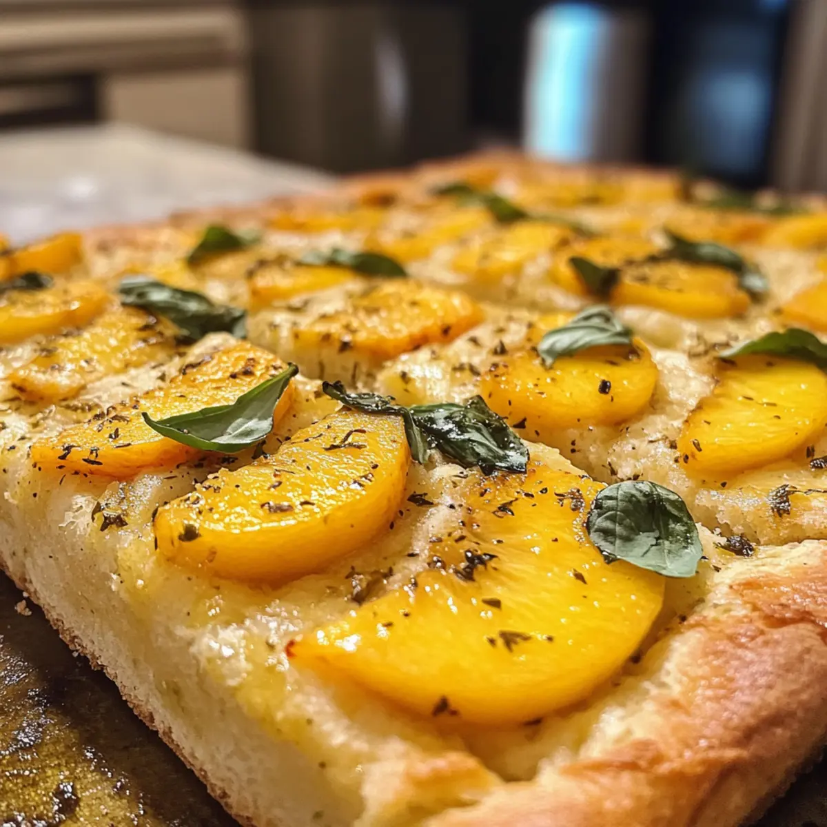 Irresistible Basil Peach Focaccia That Elevates Summer Snacking