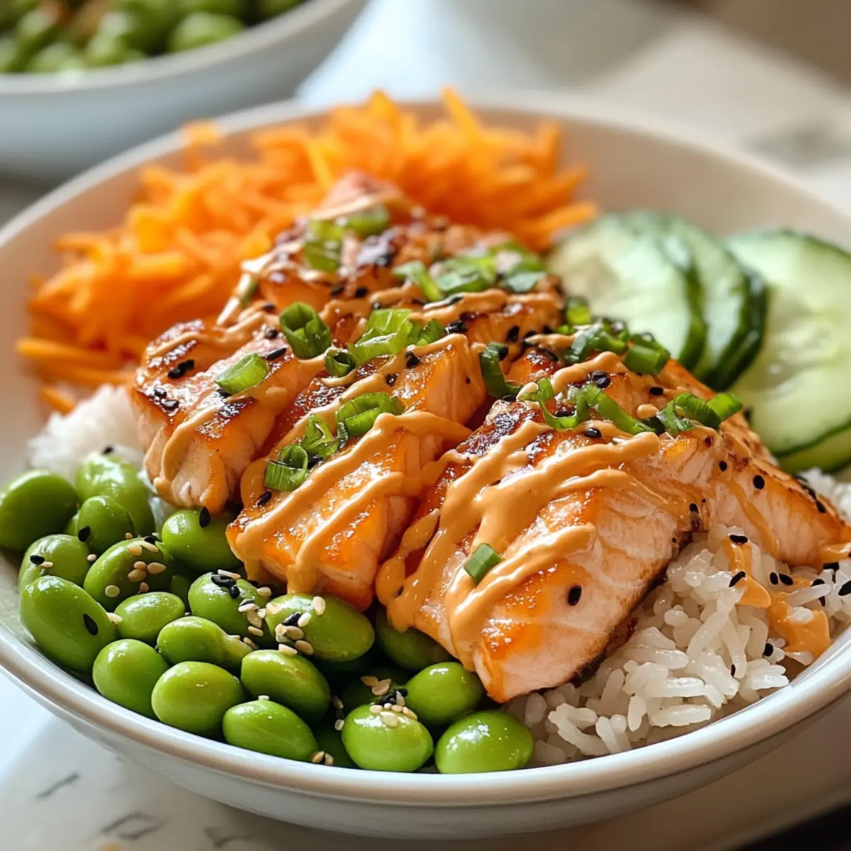 Easy Air Fried Salmon Rice Bowls with Creamy Bang Bang Sauce